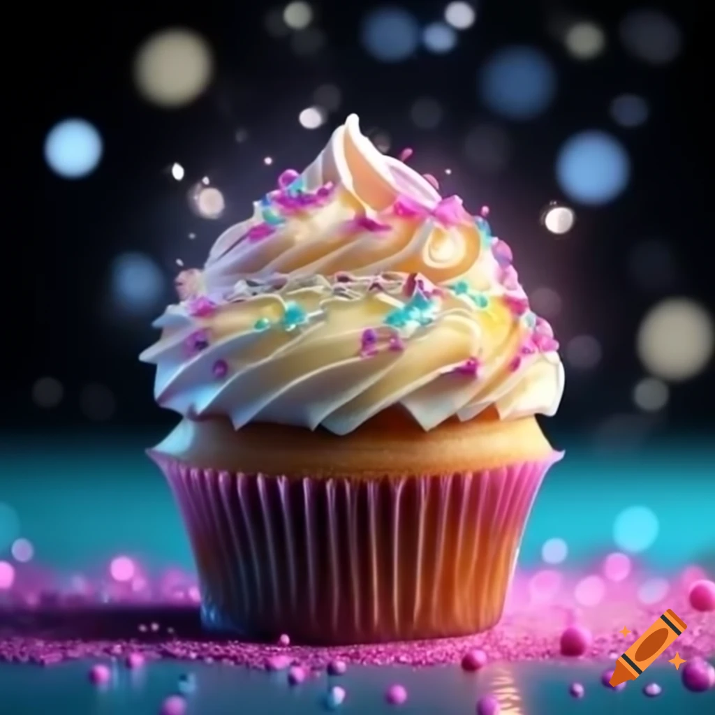 Cute glossy cupcake with glitter topping on Craiyon