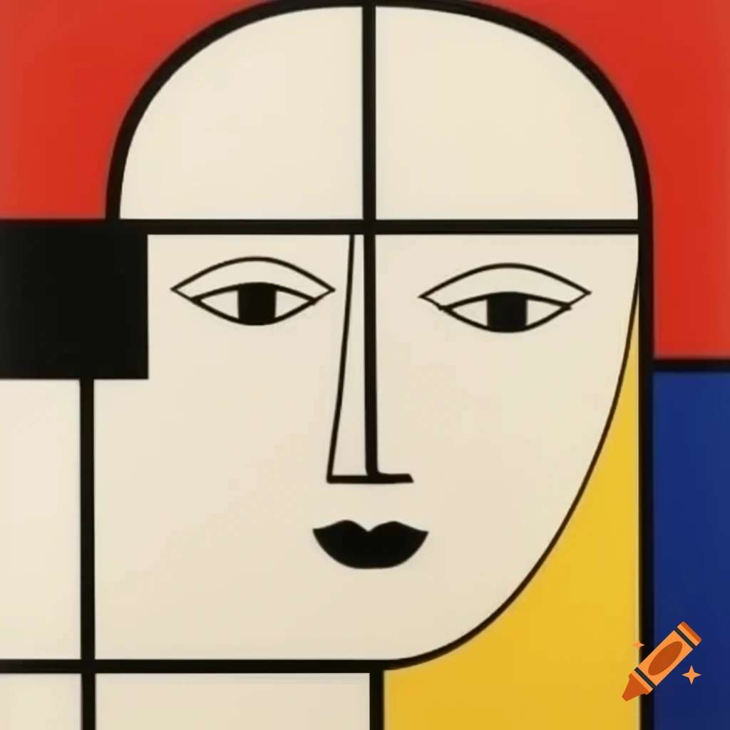 Abstract minimalist face design in Mondrian style with black geometric ...