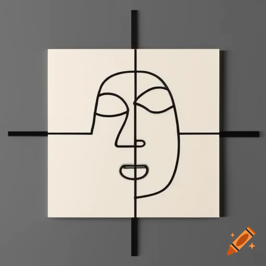 Abstract minimalist flat square face with grid and black geometric ...
