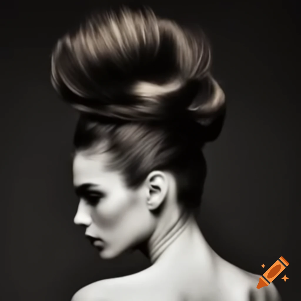 Supermodel with elaborate hair updo, profile view, colorful on Craiyon