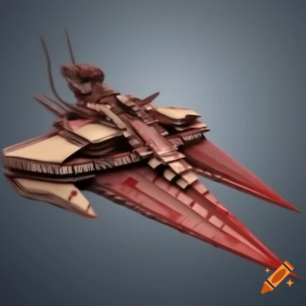 Voxel-style sci-fi spaceship with asymmetrical silhouette and tan-metal ...