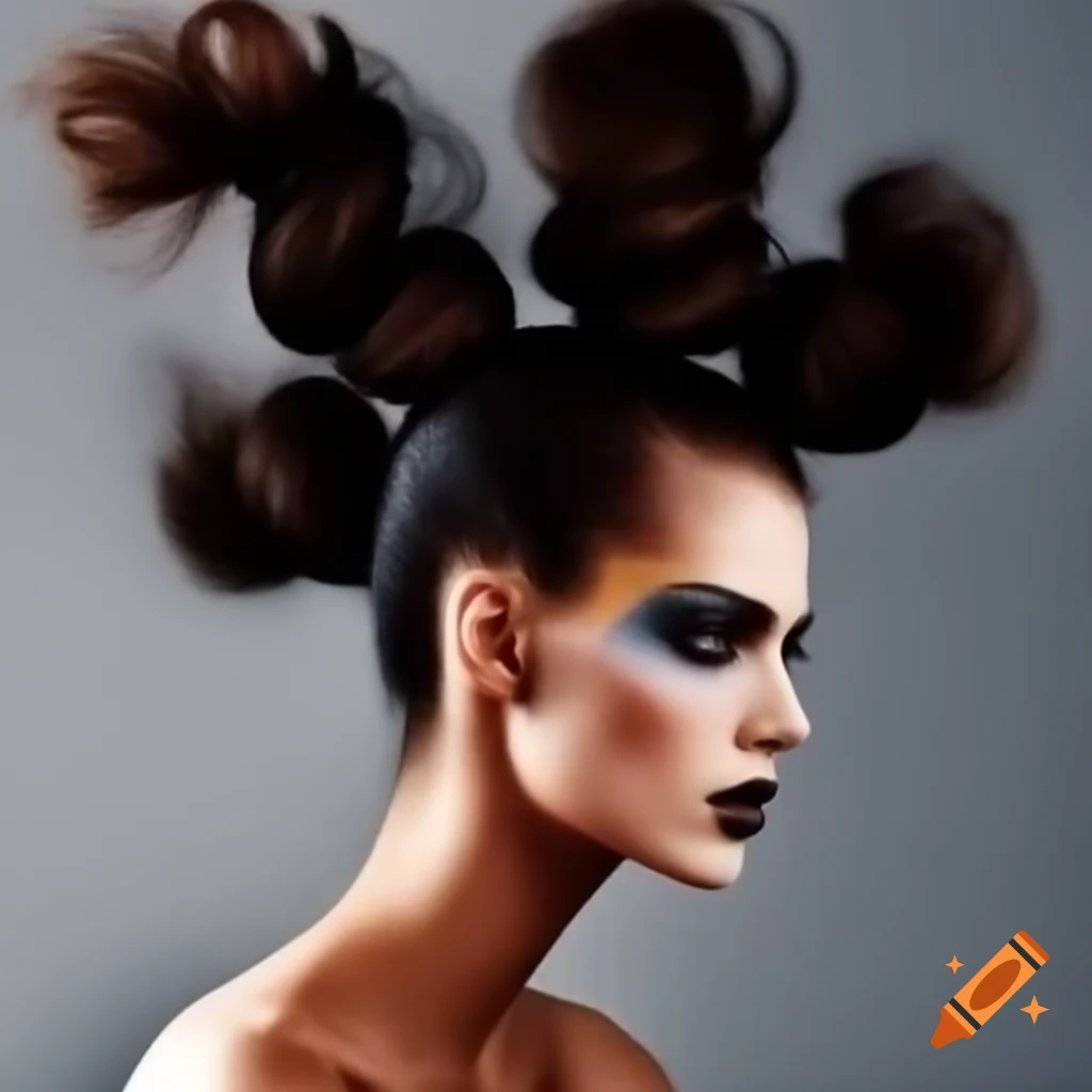 Supermodel with elaborate hair updo looking to the side in vibrant ...