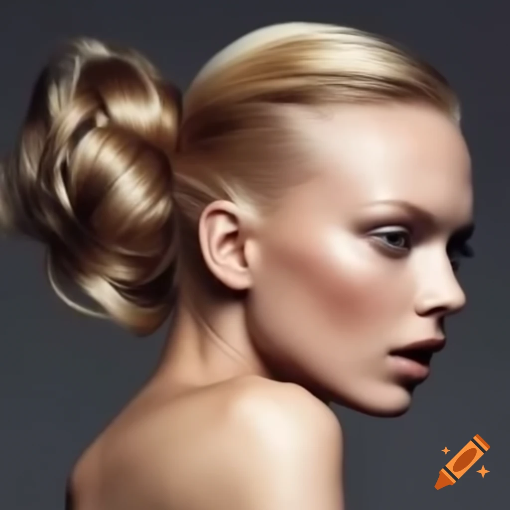 Blonde supermodel with elaborate hair updo looking to the side on Craiyon