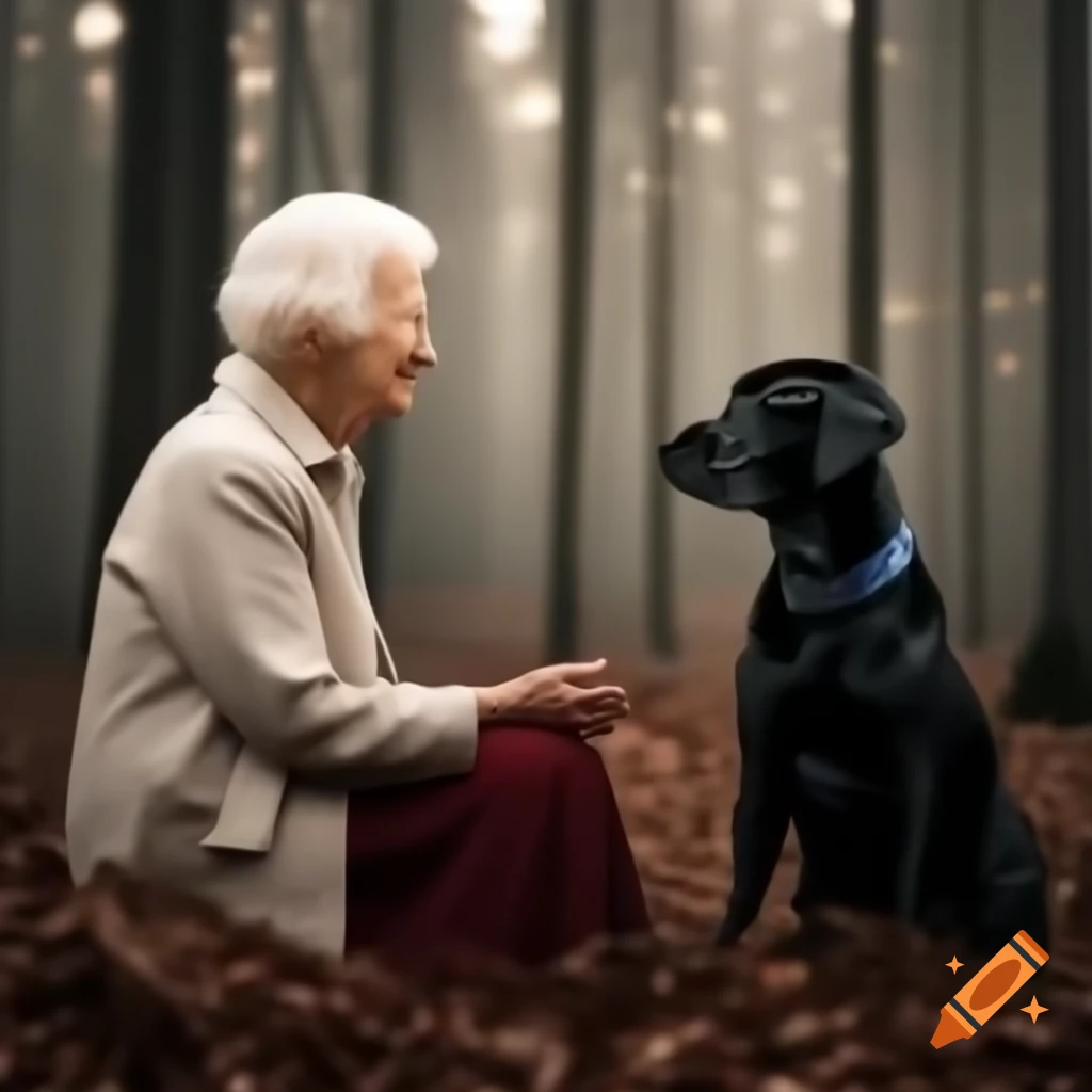 Grandma and black Labrador joyfully reunited in heaven on Craiyon