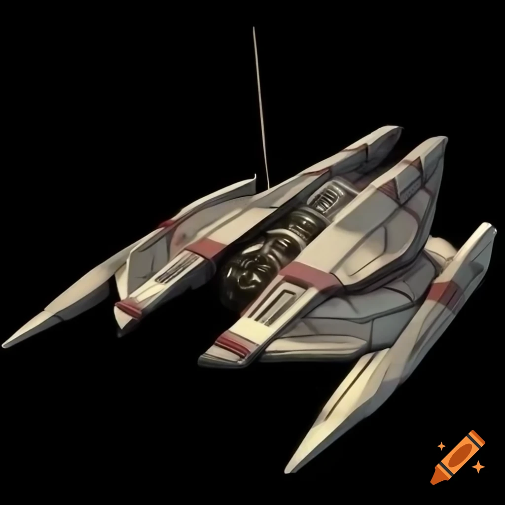 Voxel-style sci-fi spaceship with asymmetrical silhouette and brass ...