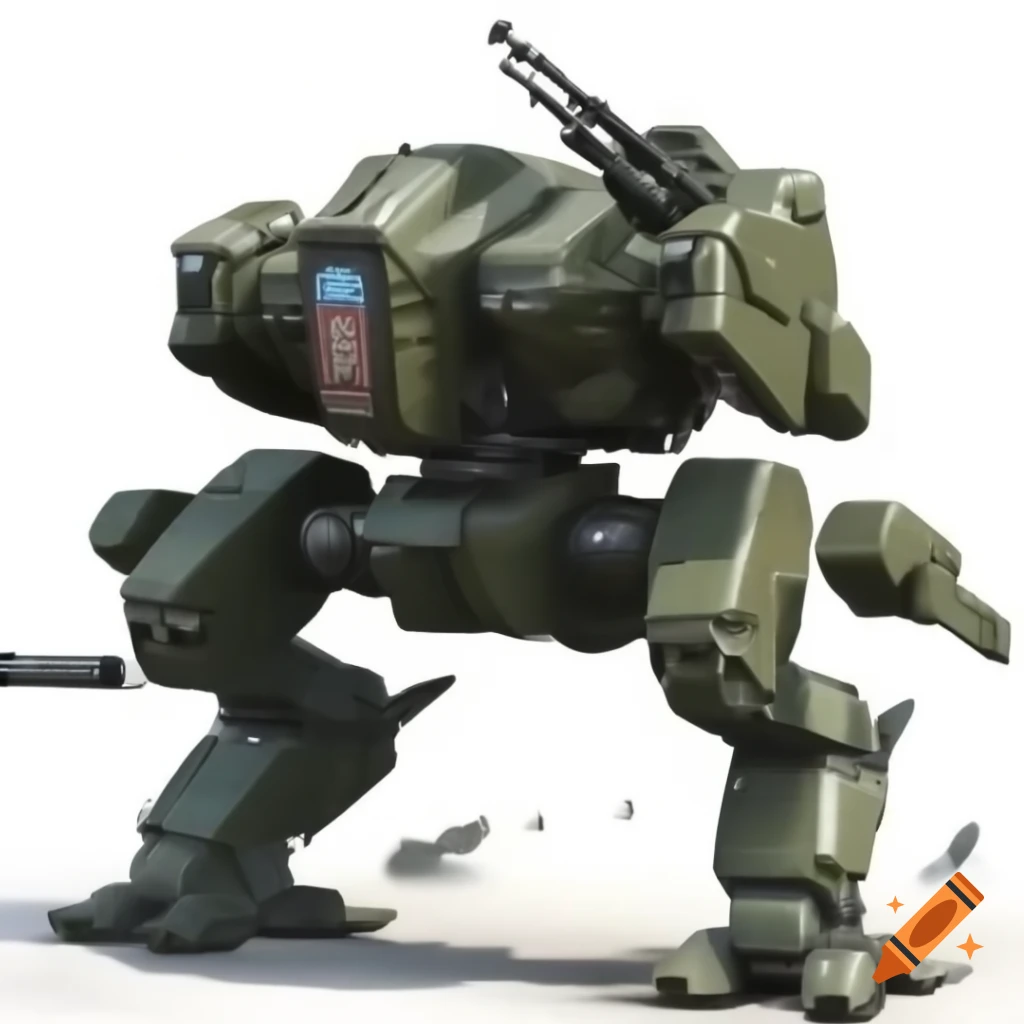 Heavily armored battle mech with angular lines inspired by military ...