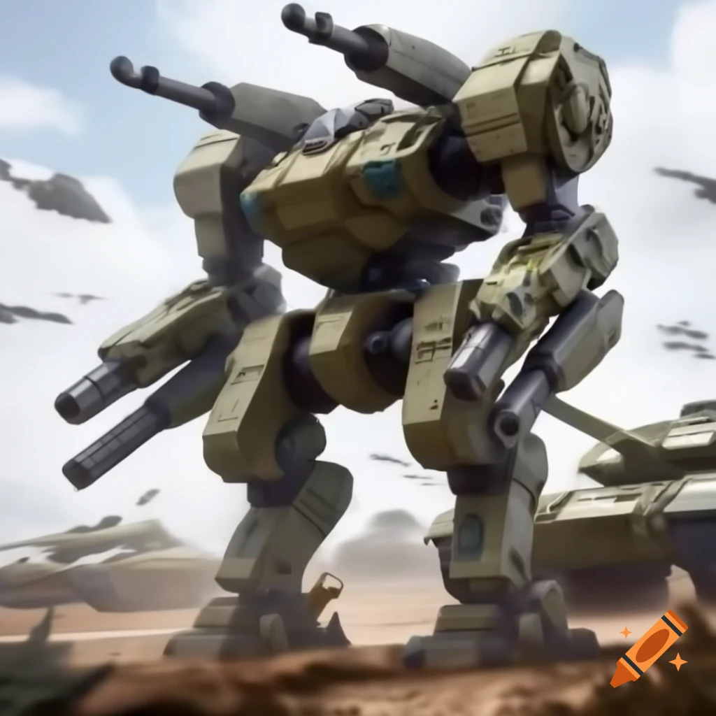 Bipedal armored battle mech with angular design inspired by military ...