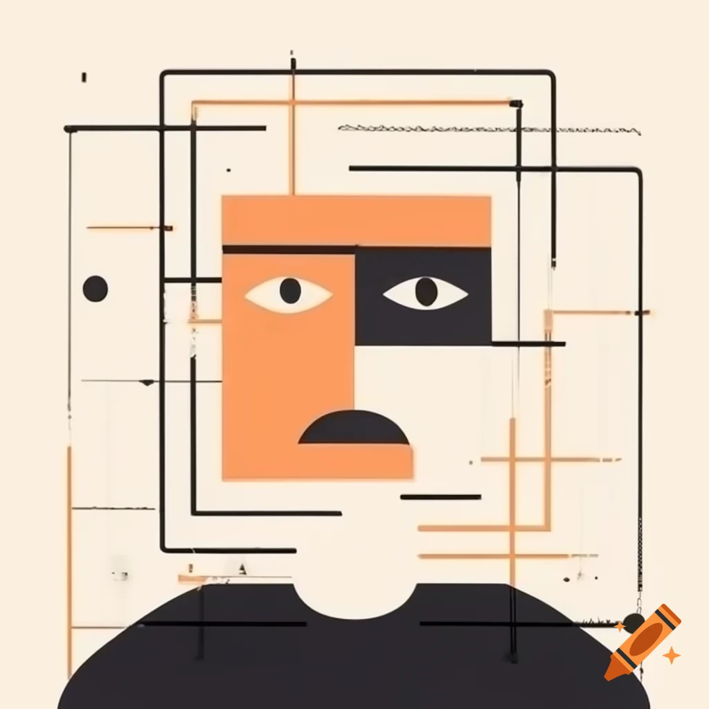Abstract minimalist art of puzzled flat square face with geometric ...