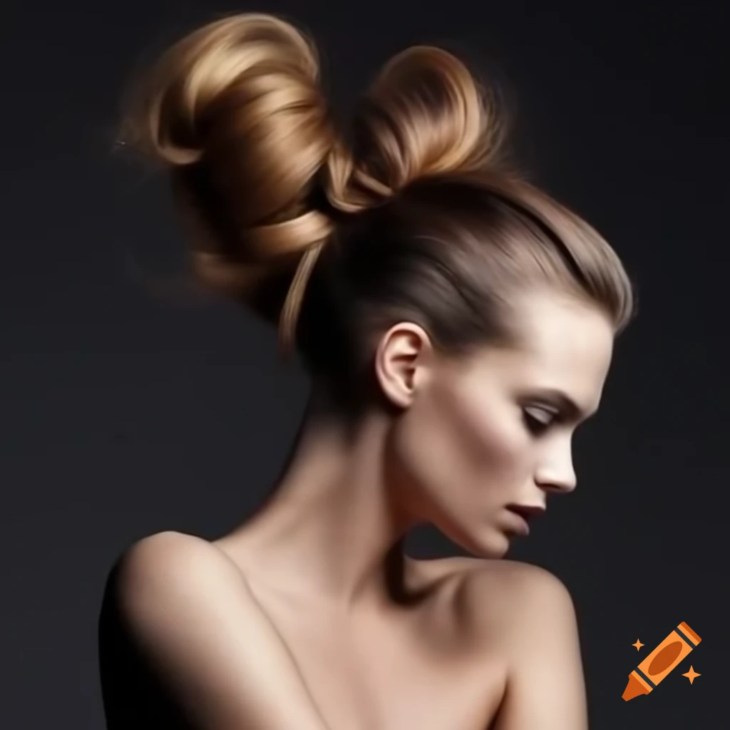 Supermodel with elaborate hair updo looking to the side, colorful on ...
