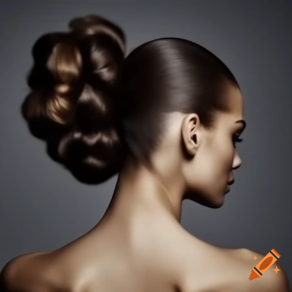 Supermodel with elaborate hair updo looking to the side, colorful on ...