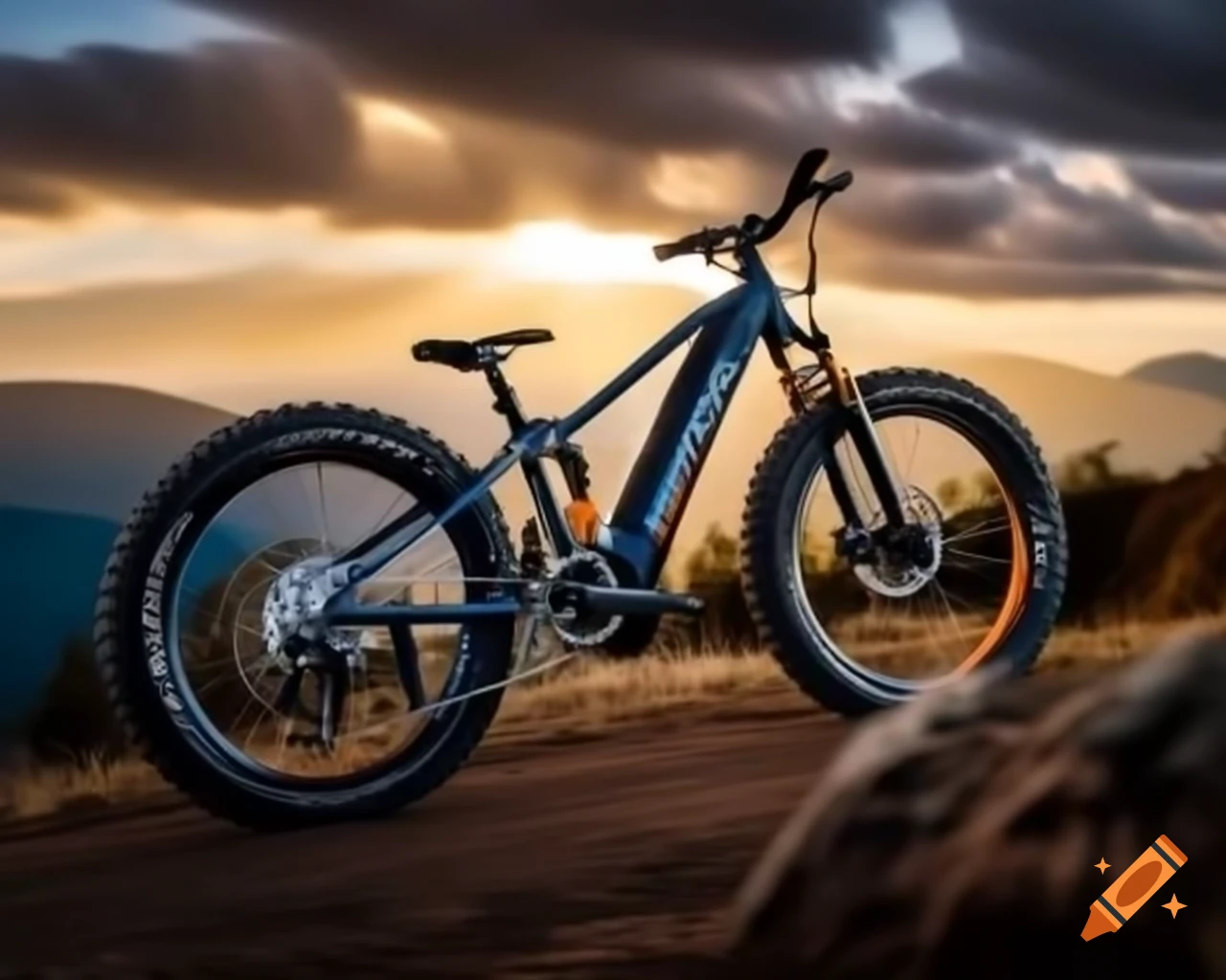 Stylish kids' shocker bike on mountain trail during golden hour on Craiyon