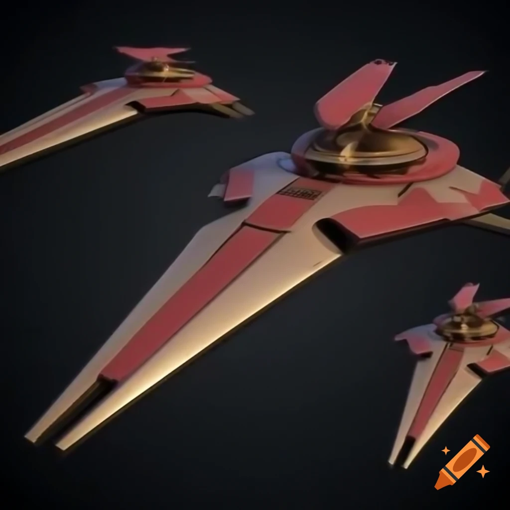 Voxel-style sci-fi spaceship with asymmetrical silhouette and brass ...