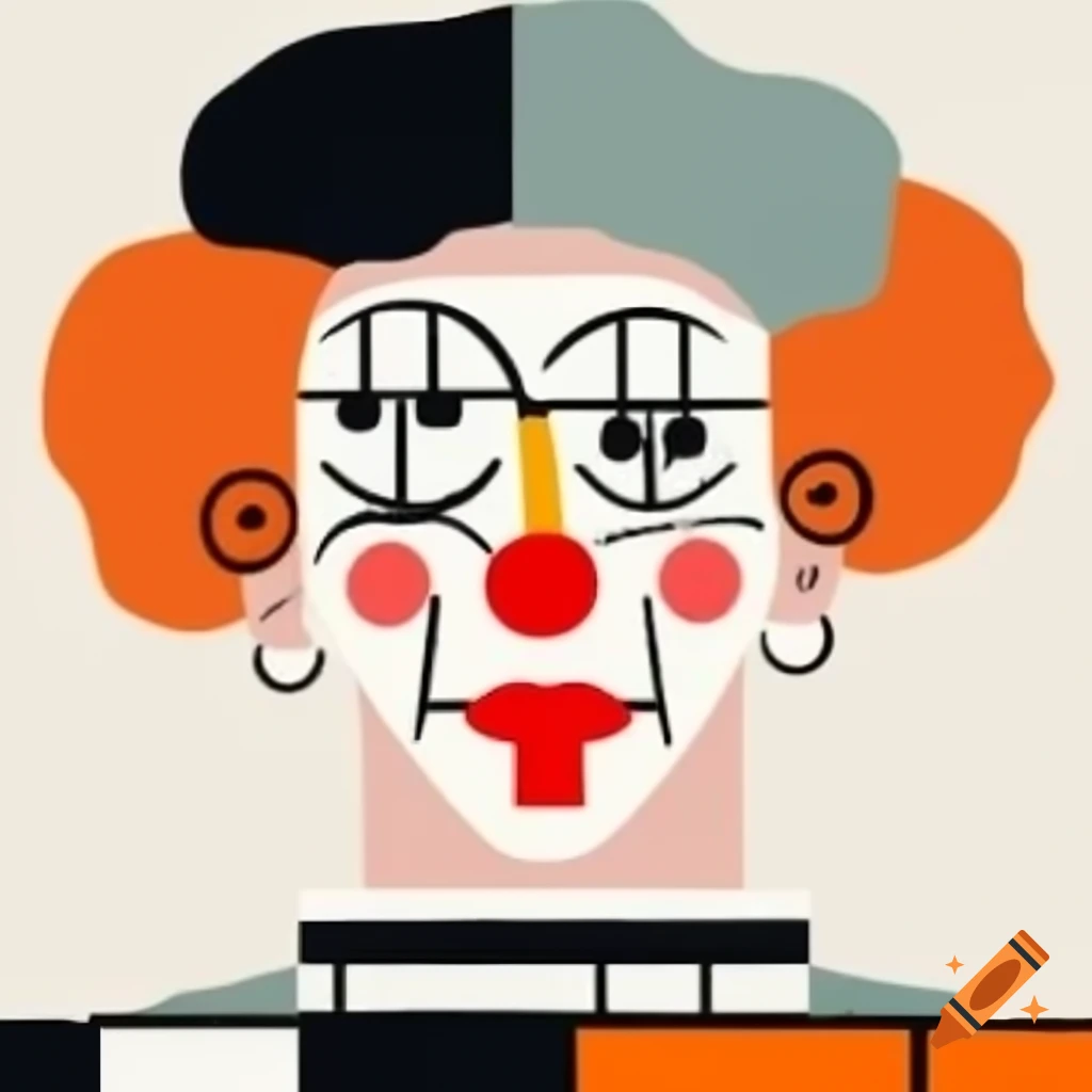 Abstract clown head in Bauhaus and Mondrian style with geometric lines ...