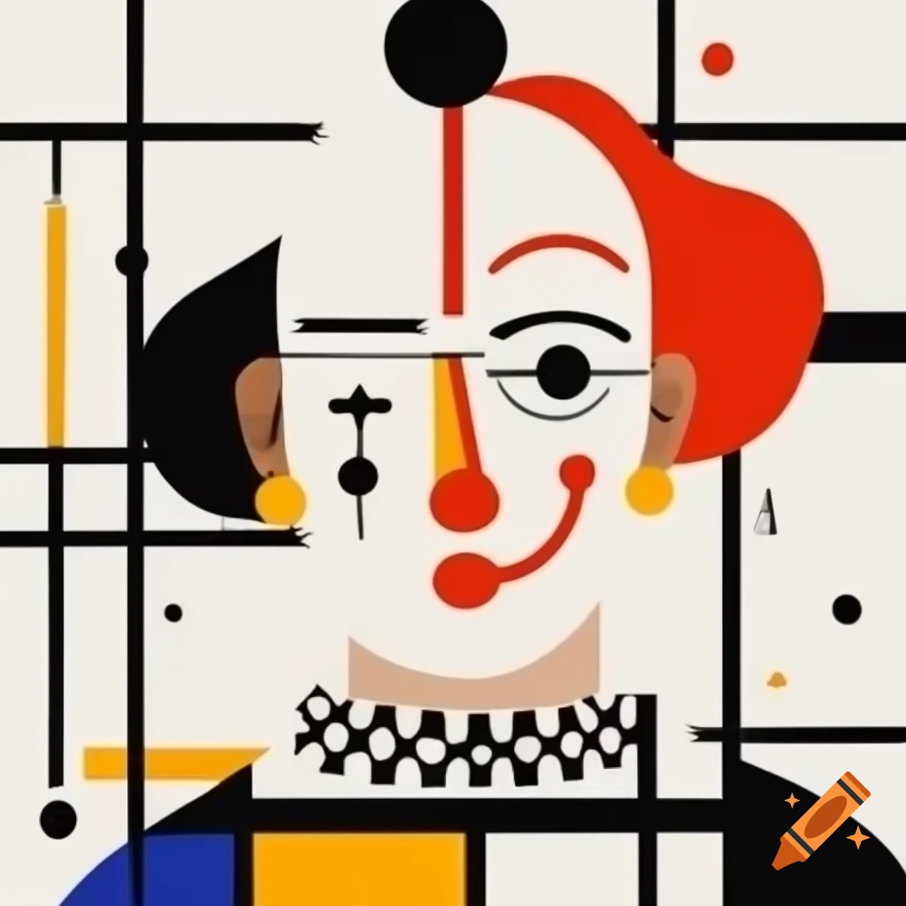 Abstract clown head in Bauhaus and Mondrian style with geometric lines ...