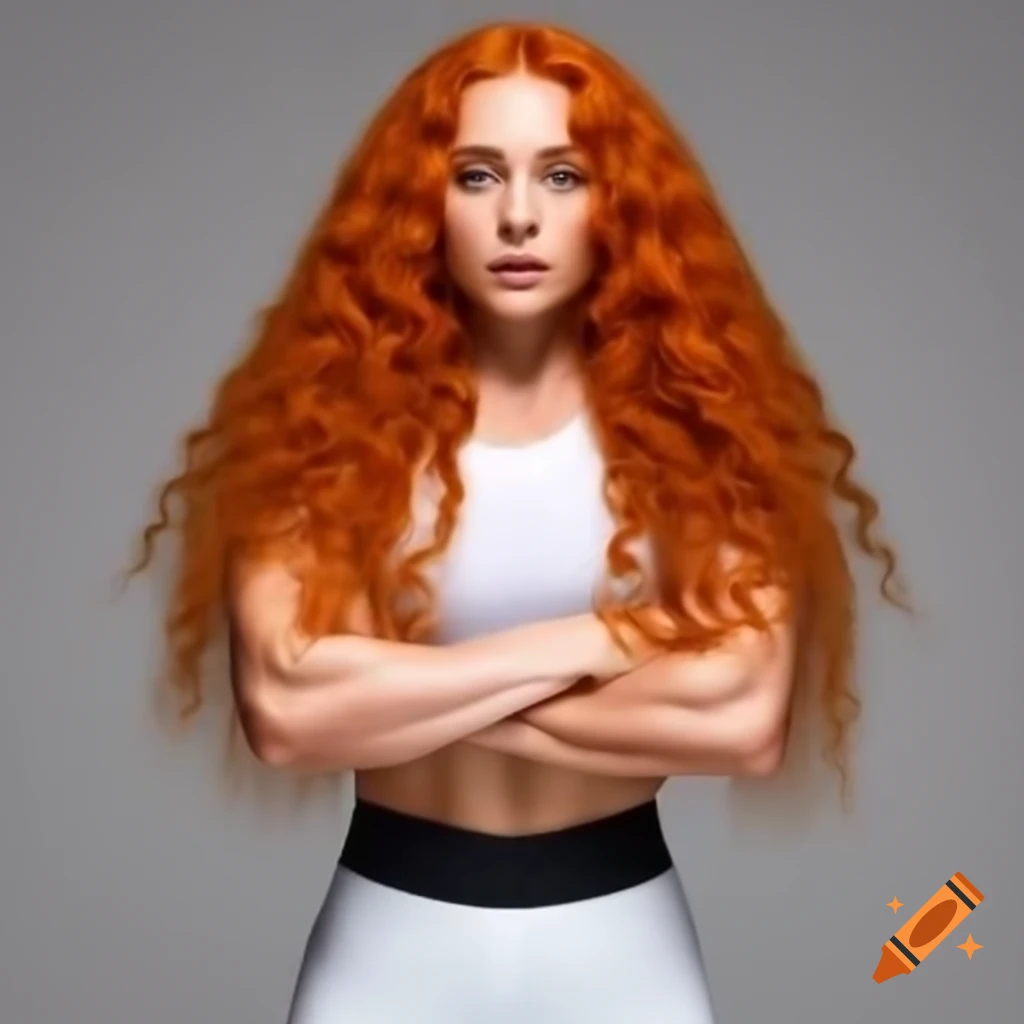 Female witch with muscular build and dark ginger curly hair wearing gym ...