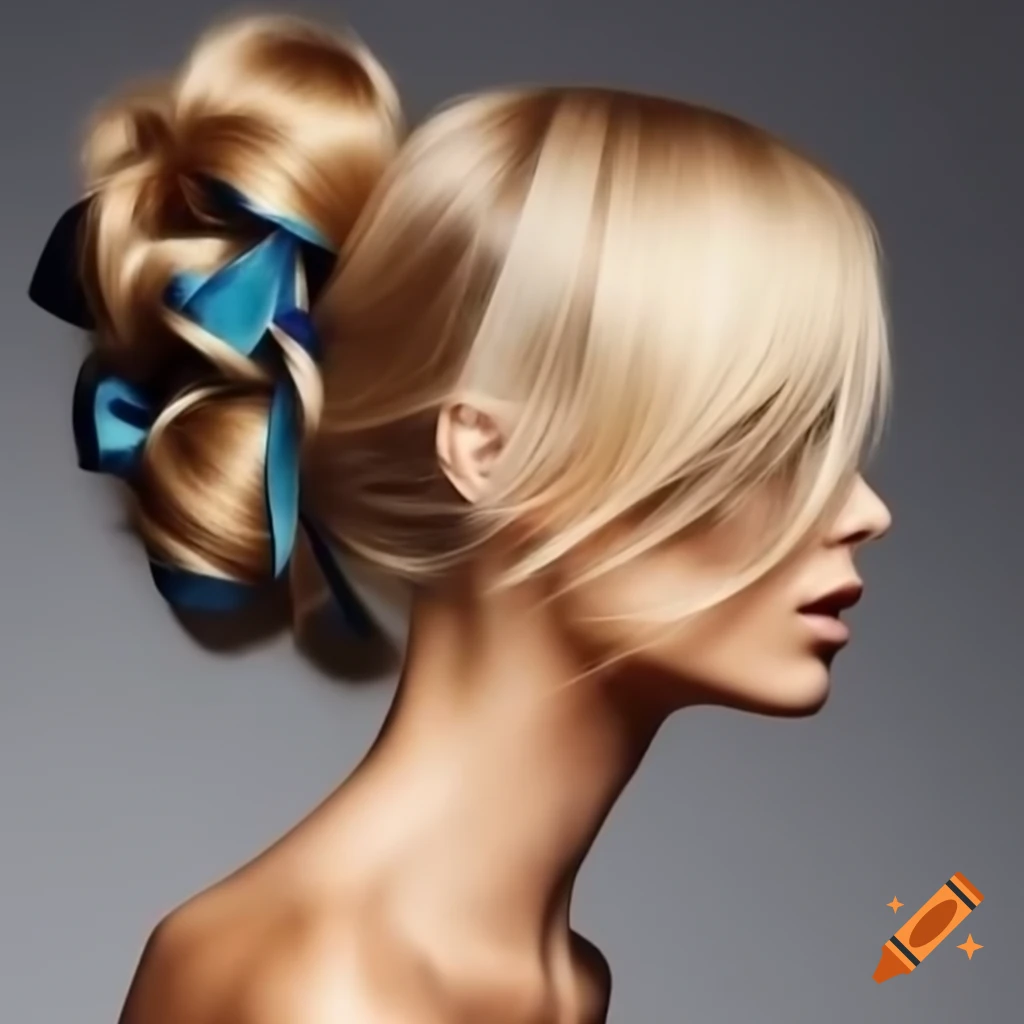 Blonde supermodel with elaborate hair updo and magic ribbons on Craiyon