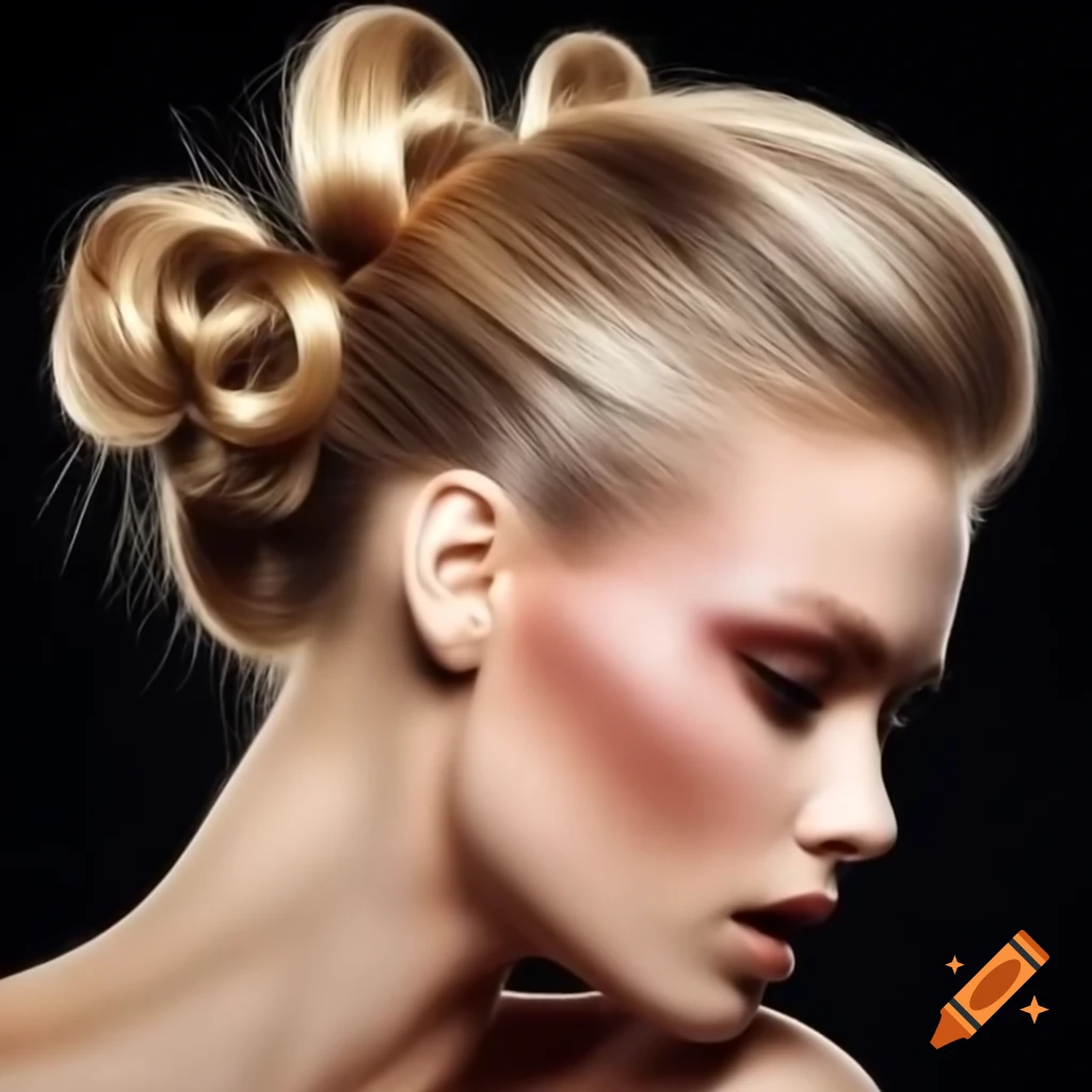 Blonde supermodel with elaborate hair updo and magic ribbons on Craiyon