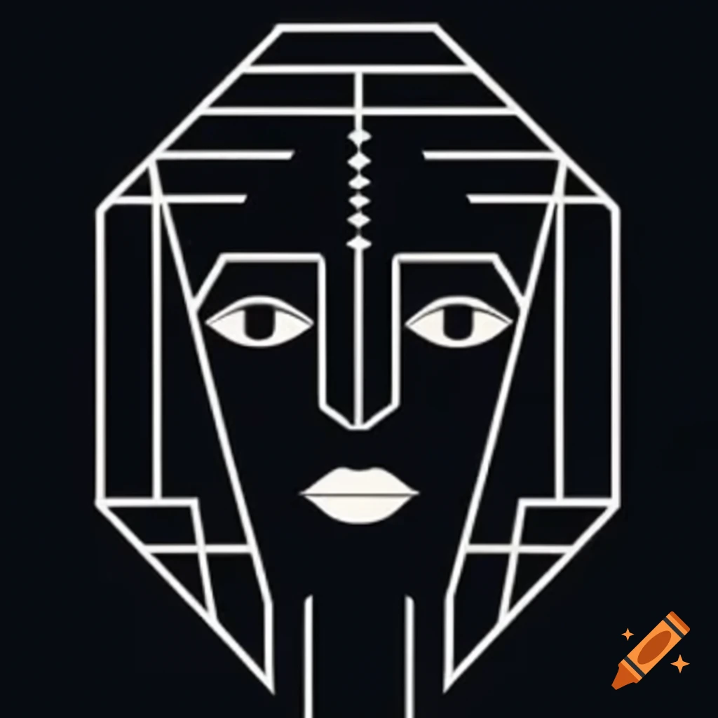 Abstract minimalist face with Fibonacci grid and white geometric lines ...