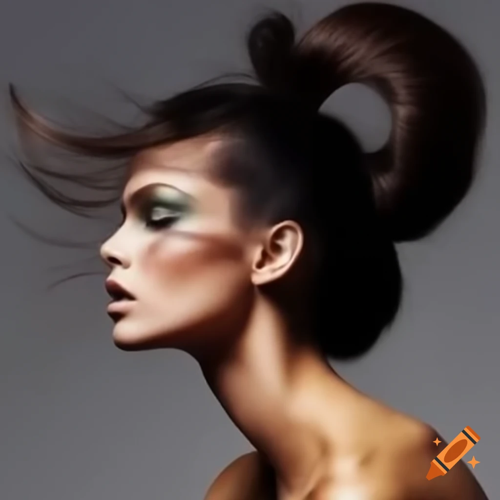 Supermodel with elaborate hair updo looking to the side on Craiyon