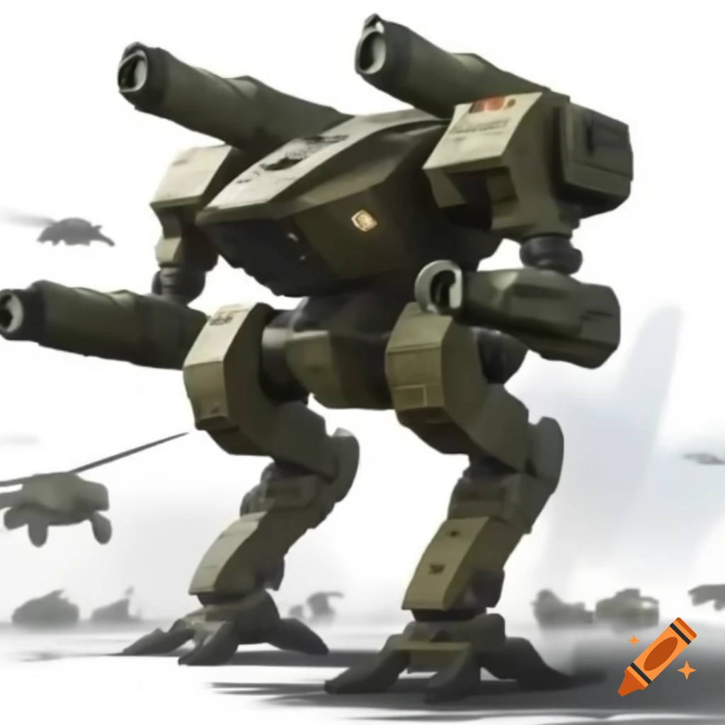Heavily armored battle mech with angular lines and military-inspired ...