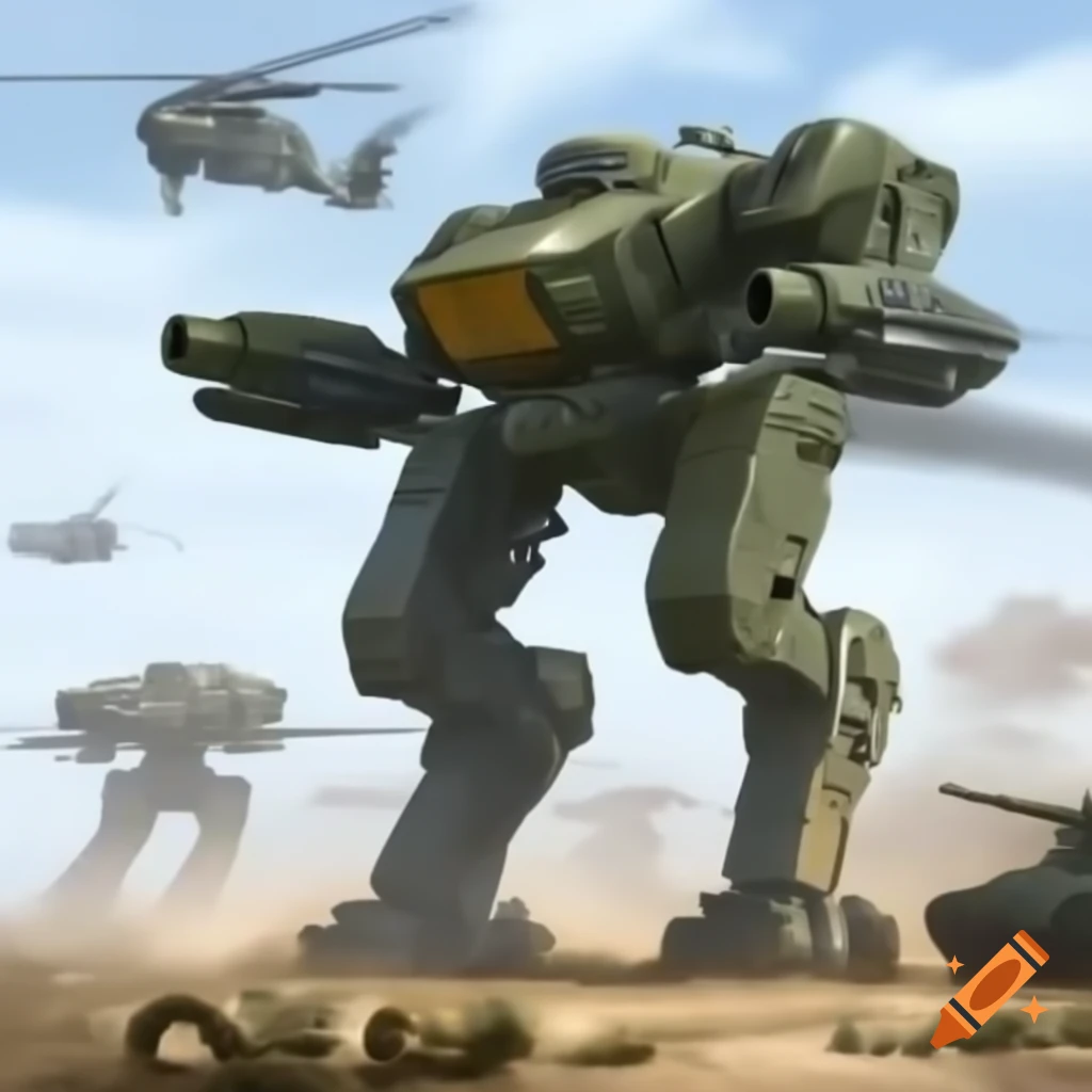 Bipedal armored battle mech with angular design inspired by military ...