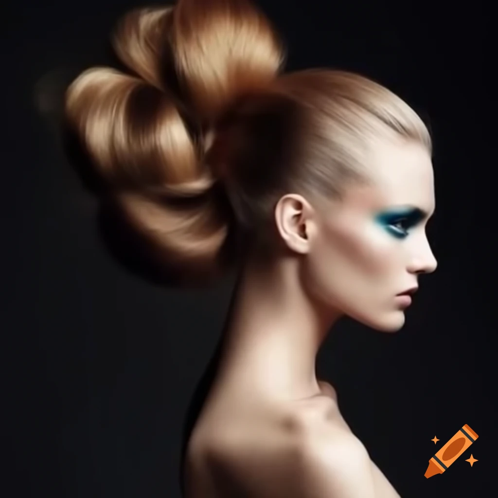 Supermodel with elaborate hair updo looking to the side on Craiyon