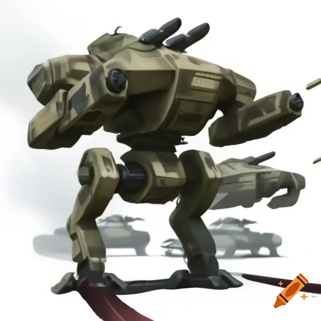 Heavily armored bipedal battle mech with military-inspired design on ...