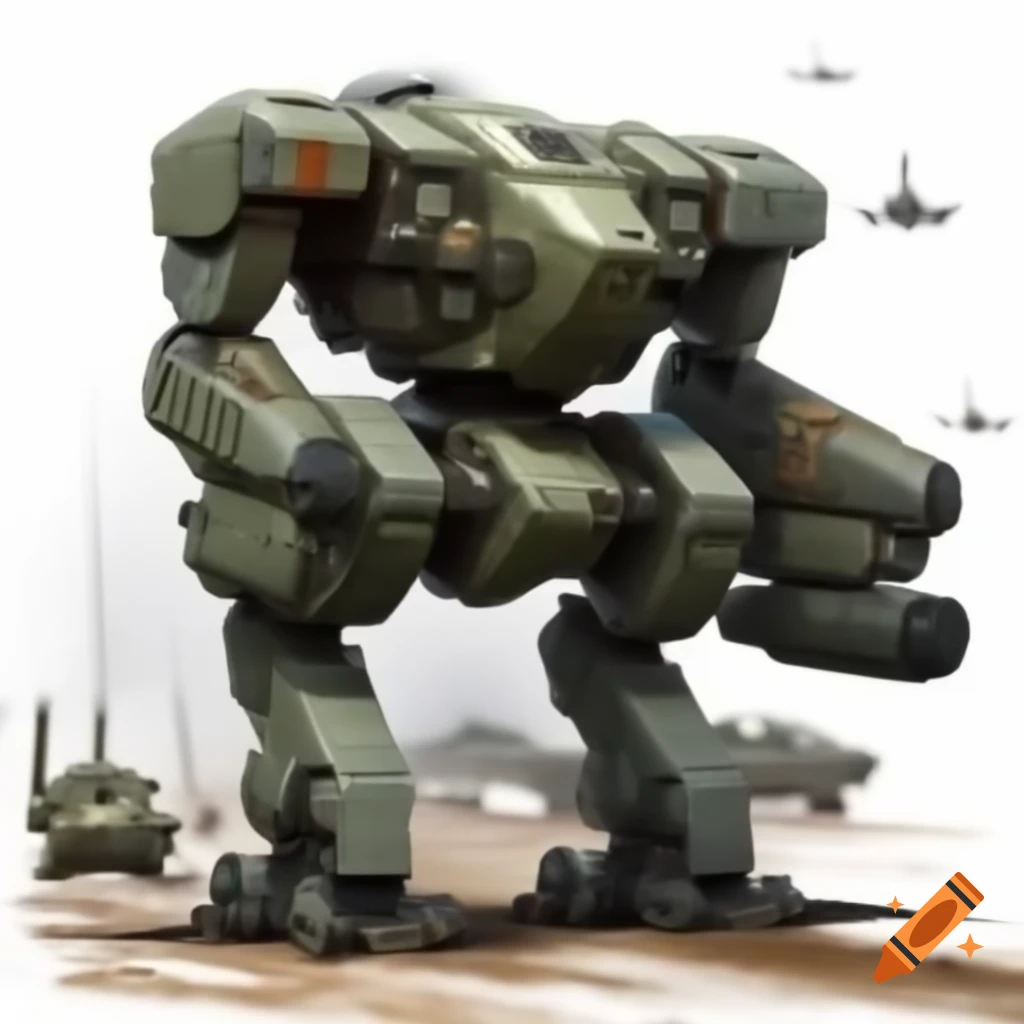 Bipedal armored battle mech with angular design inspired by military ...