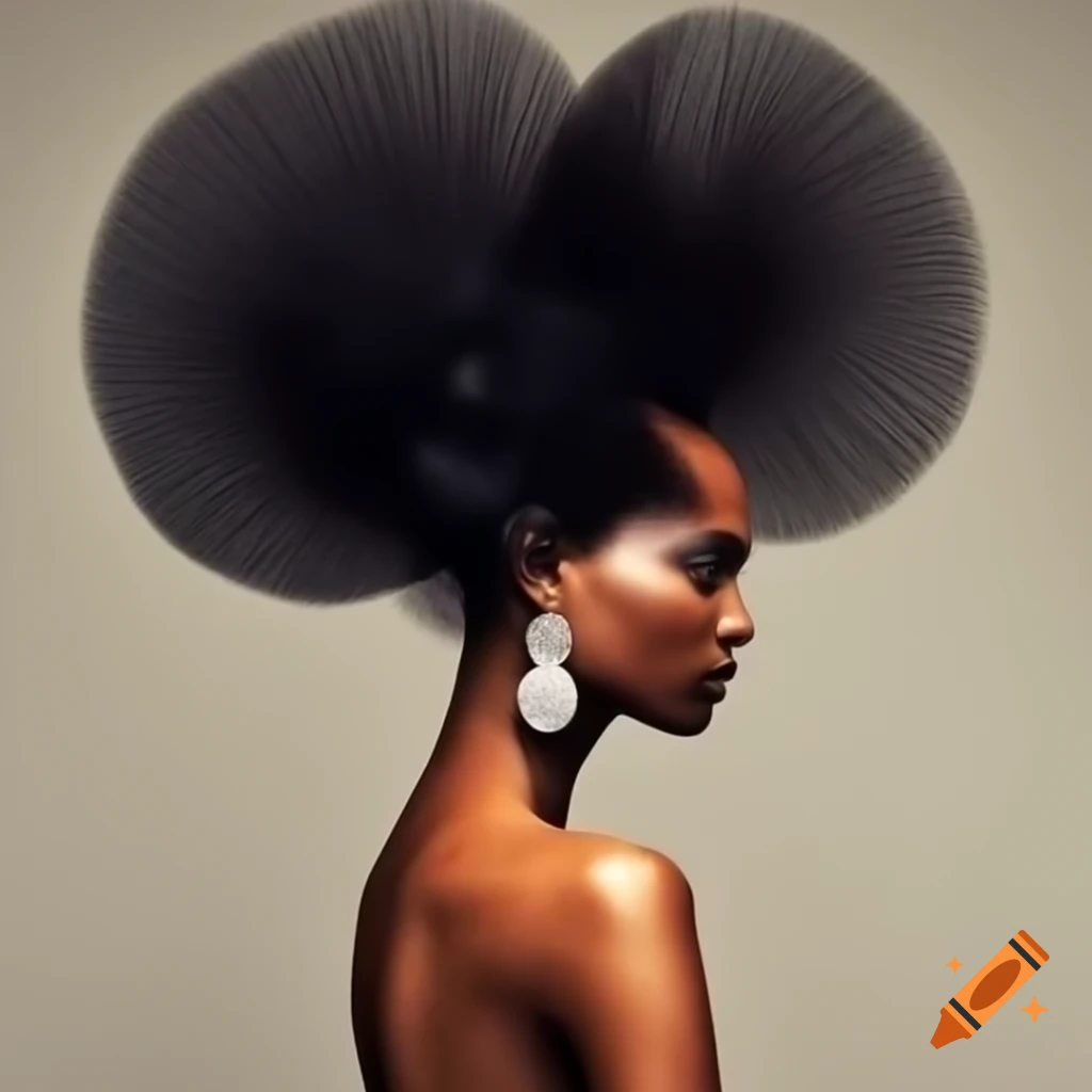Supermodel with elaborate hair updo looking to the side in vibrant ...