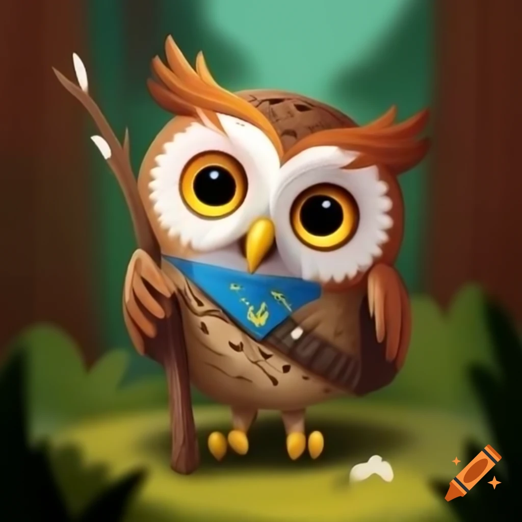 Detailed description of an owl with large eyes and earthy brown and ...