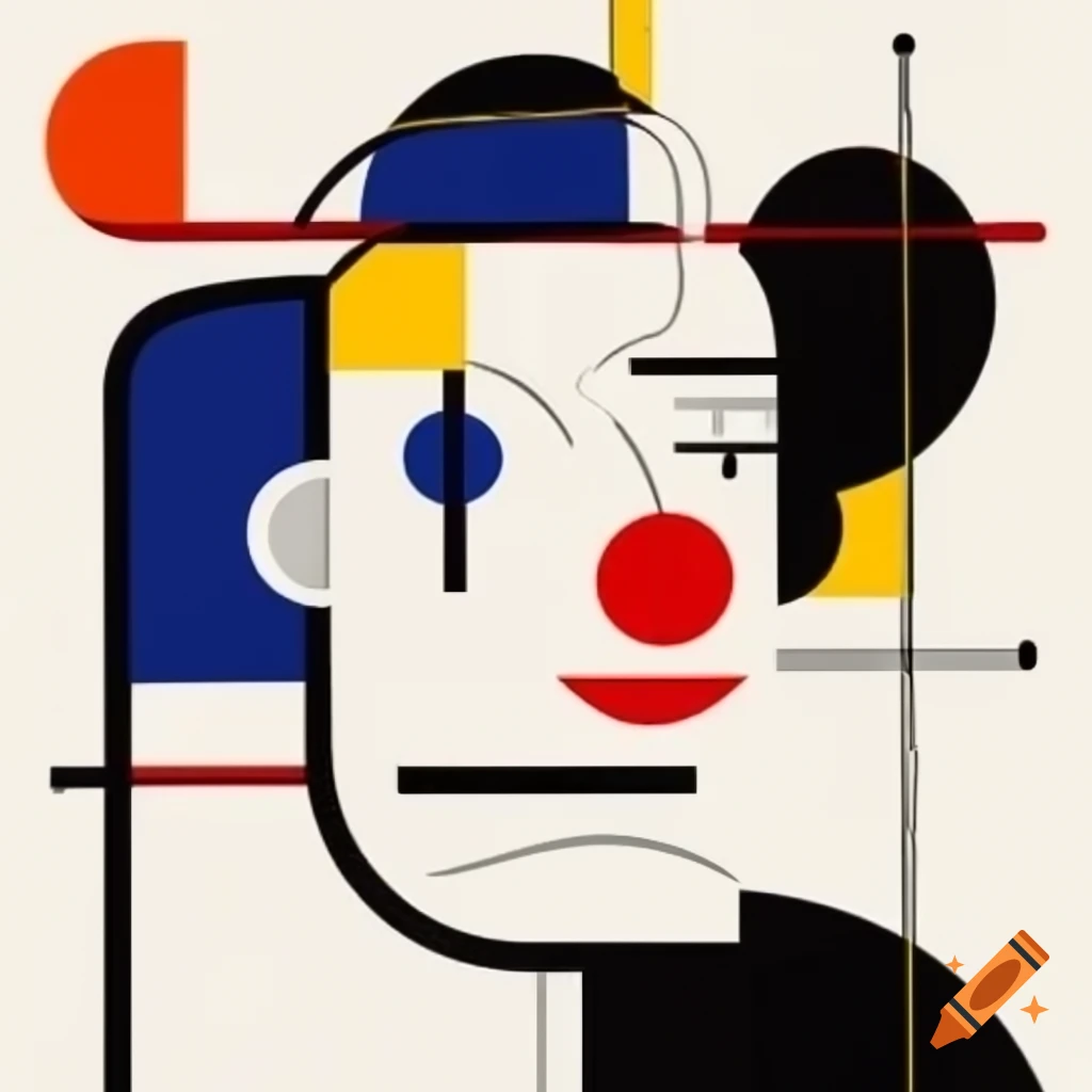 Abstract clown head in Bauhaus and Mondrian style with geometric lines ...