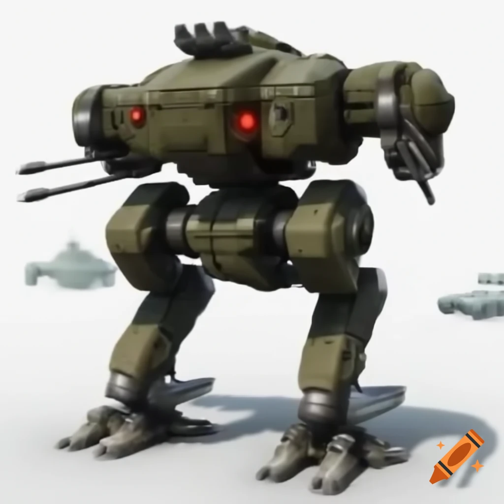 Heavily armored battle mech with angular lines inspired by military ...