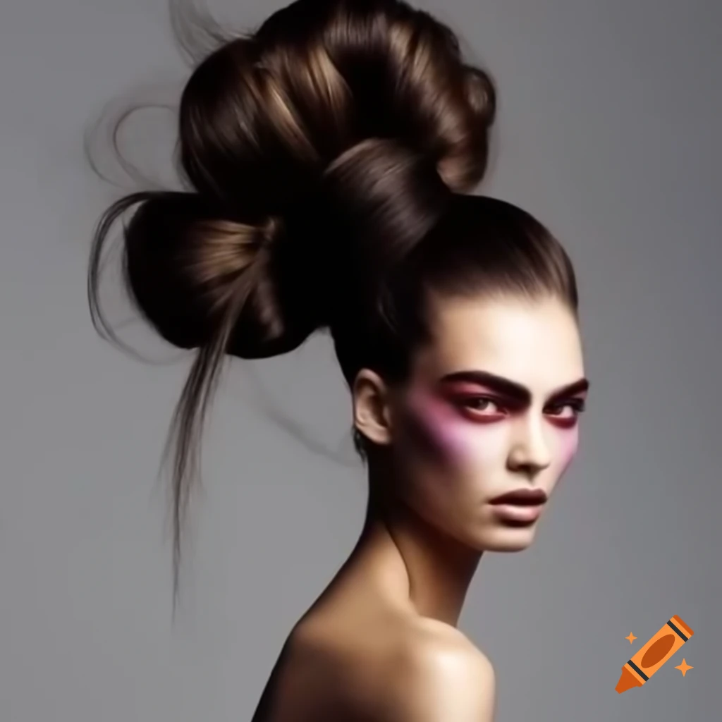 Supermodel with elaborate hair updo looking to the side on Craiyon