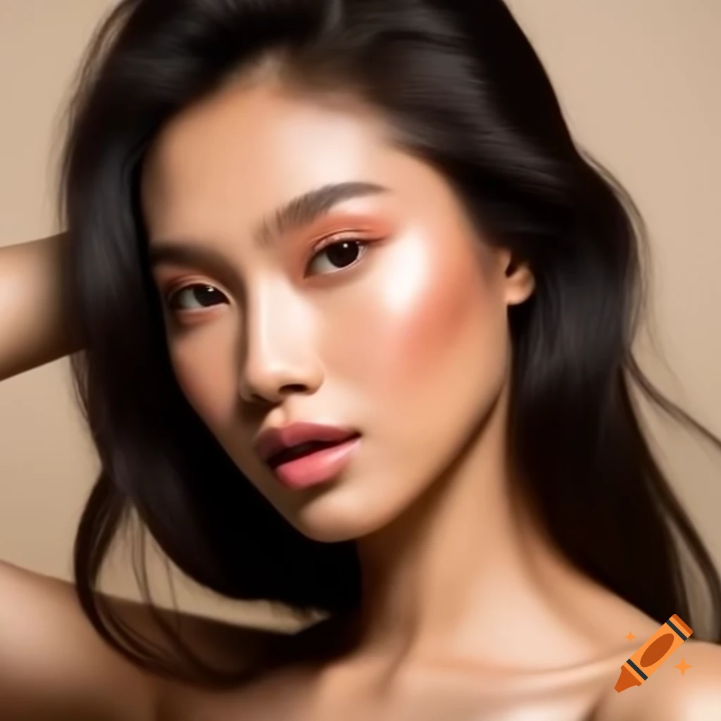 Thai female model with radiant skin and natural makeup in studio ...