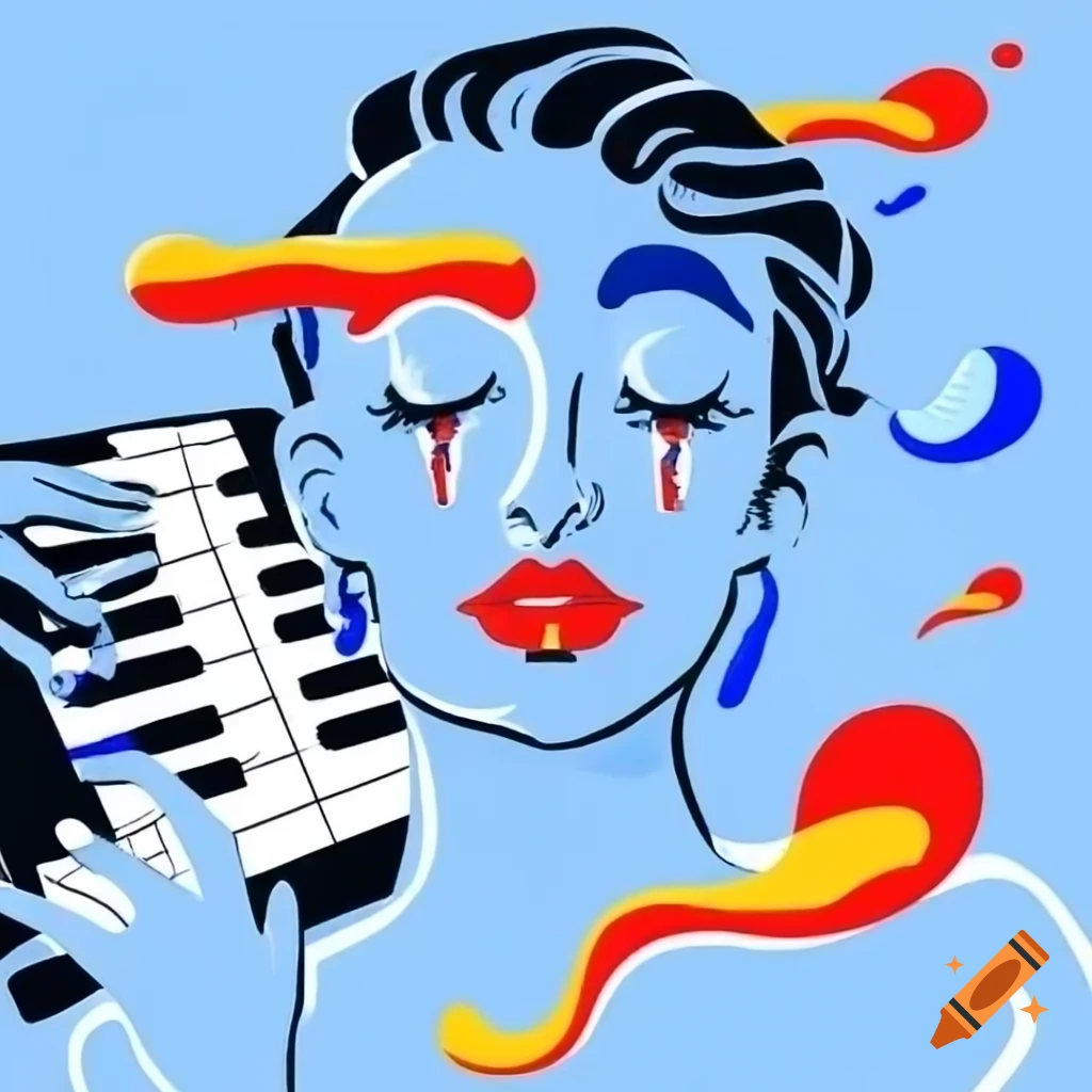 Abstract watercolor artwork representing instrumental music and piano ...