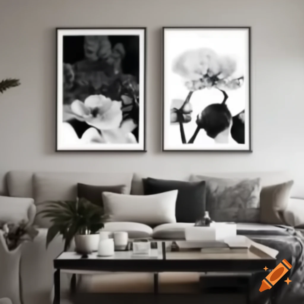 Stylish black and white flowers for living room decor on Craiyon