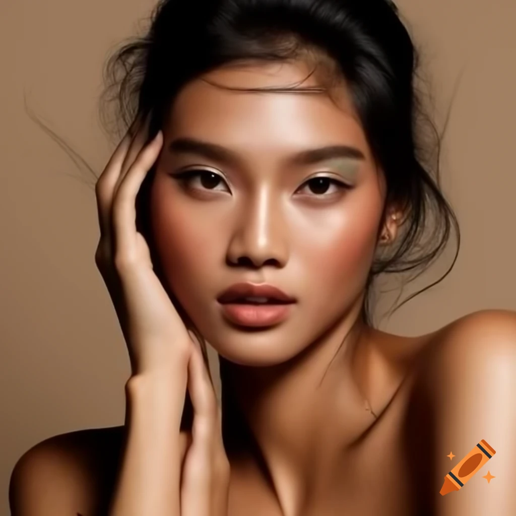 Thai female model with radiant skin and natural makeup in studio ...