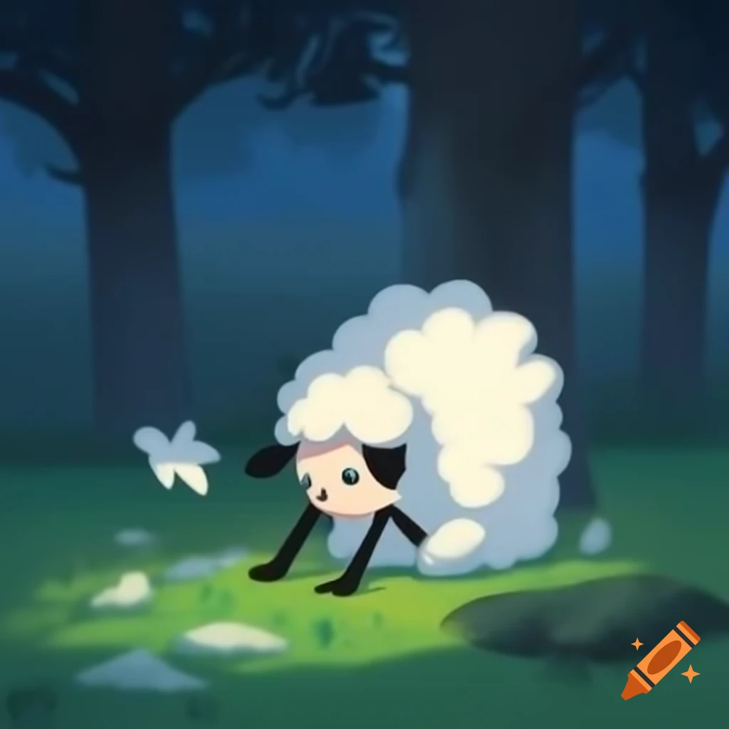 Melancholic cartoon sheep in corner, expressing emo energy on Craiyon