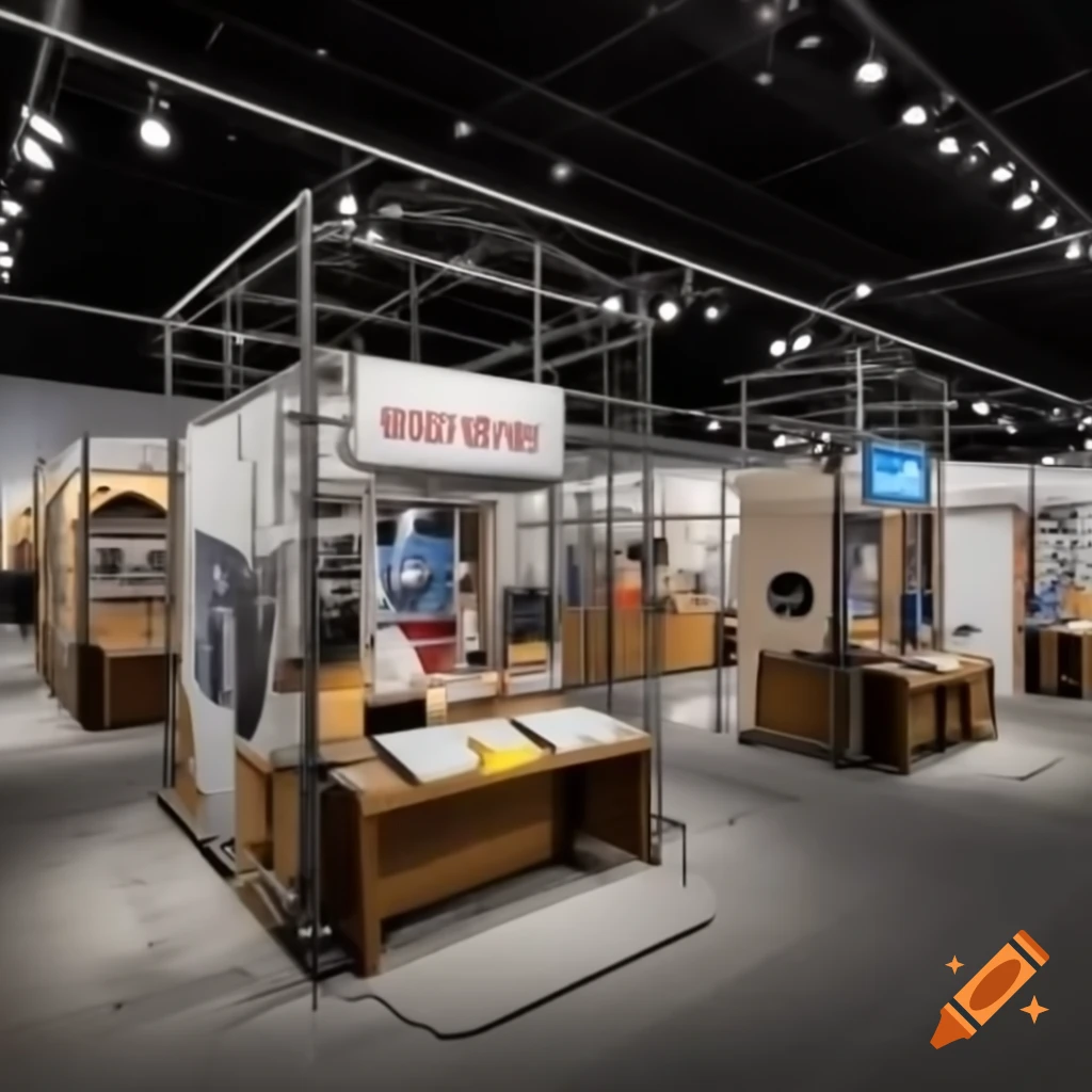 Creative expo layout with artist booths made from scaffolding on Craiyon