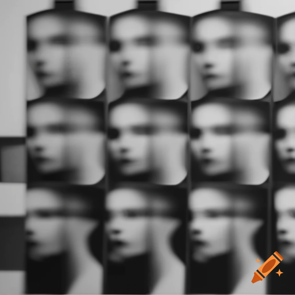 Abstract blurred charcoal face design with geometric lines and pixel ...