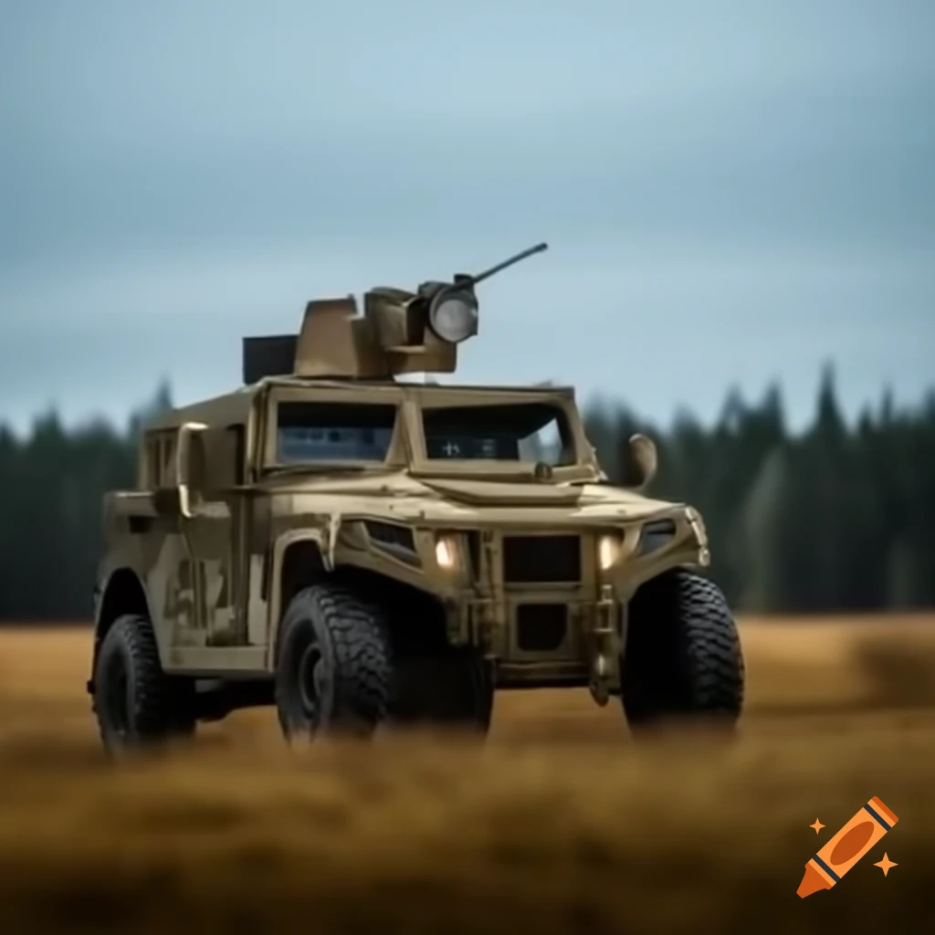 Curious off-world vehicle with camouflaged chassis navigating forested ...