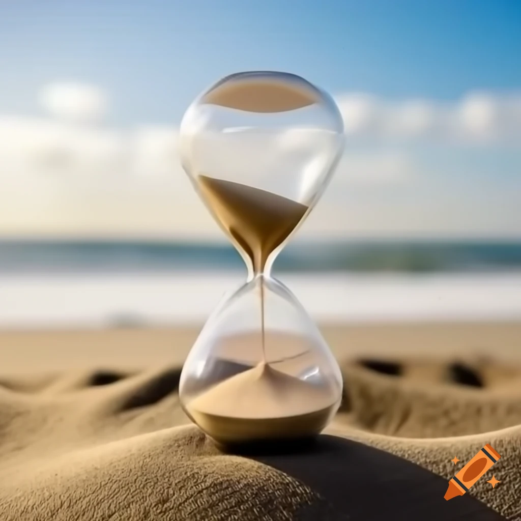 Hourglass halfway buried in sand, symbolizing time running out on Craiyon