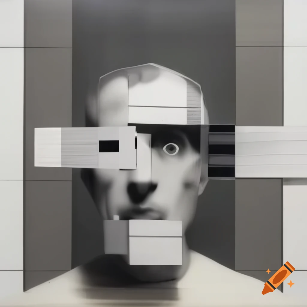Abstract charcoal face of statue in pixelated geometric style on Craiyon