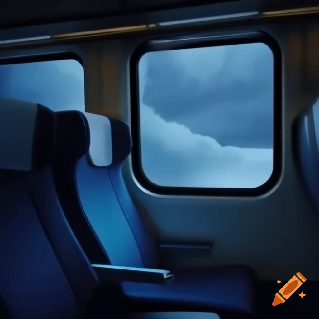 Private sleeper train compartment during nighttime with snowstorm ...