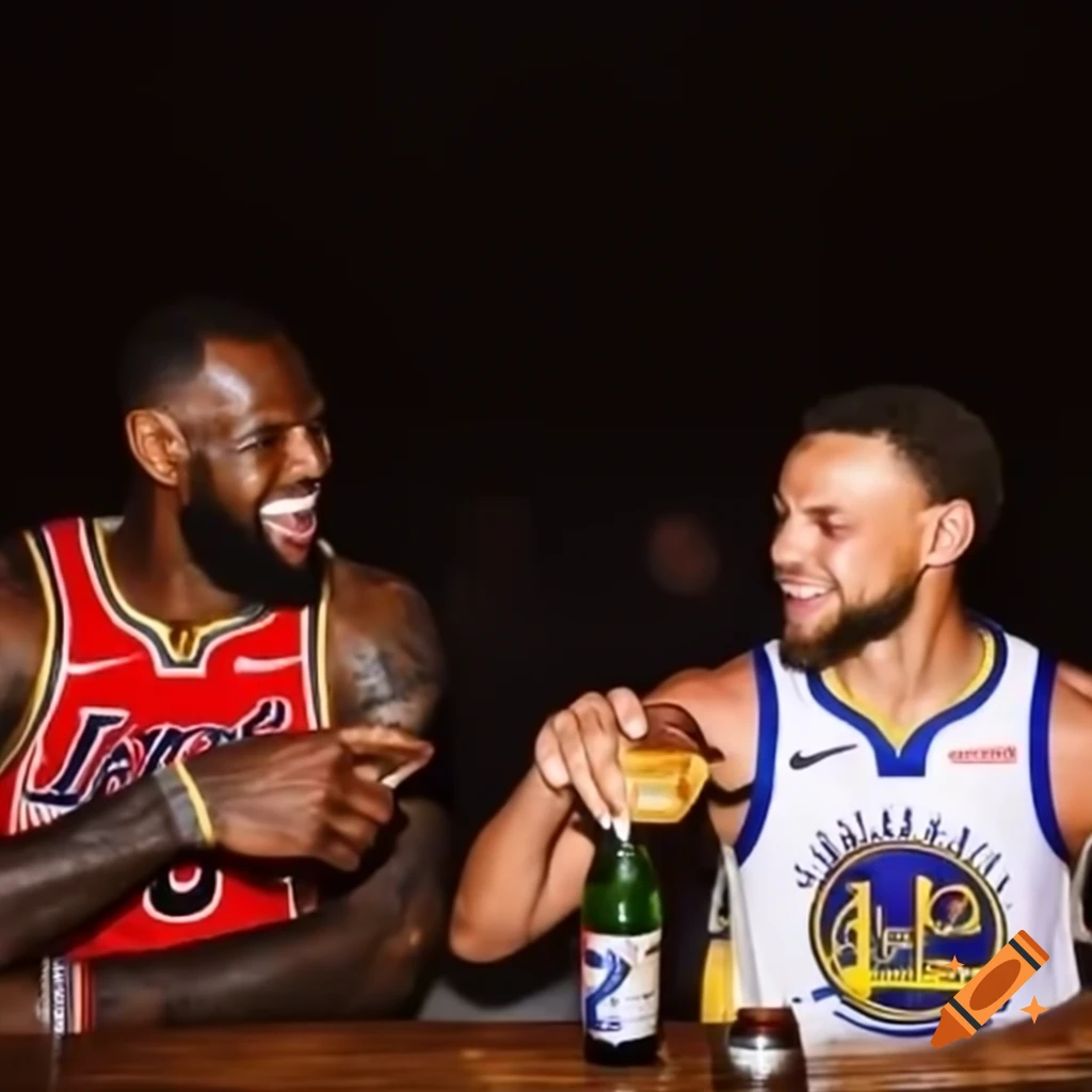 LeBron James and Stephen Curry enjoying doners and Heineken on Craiyon