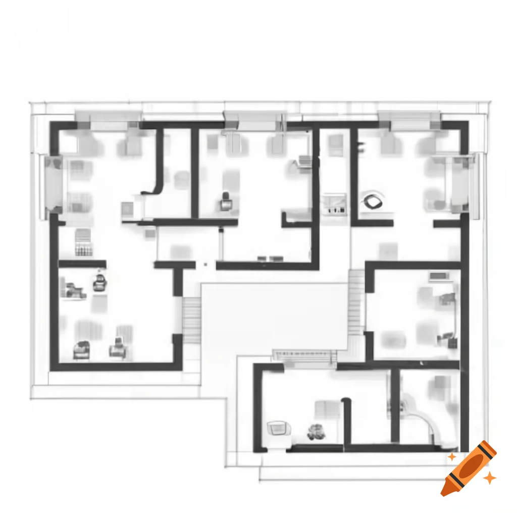 Blueprint-style 2D floor plan of a coworking space including meeting ...