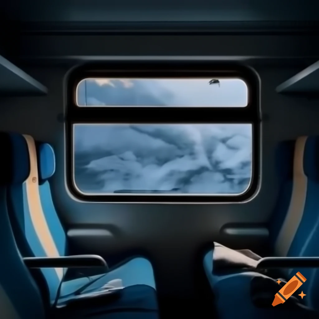 Private sleeper train compartment during nighttime with snowstorm ...