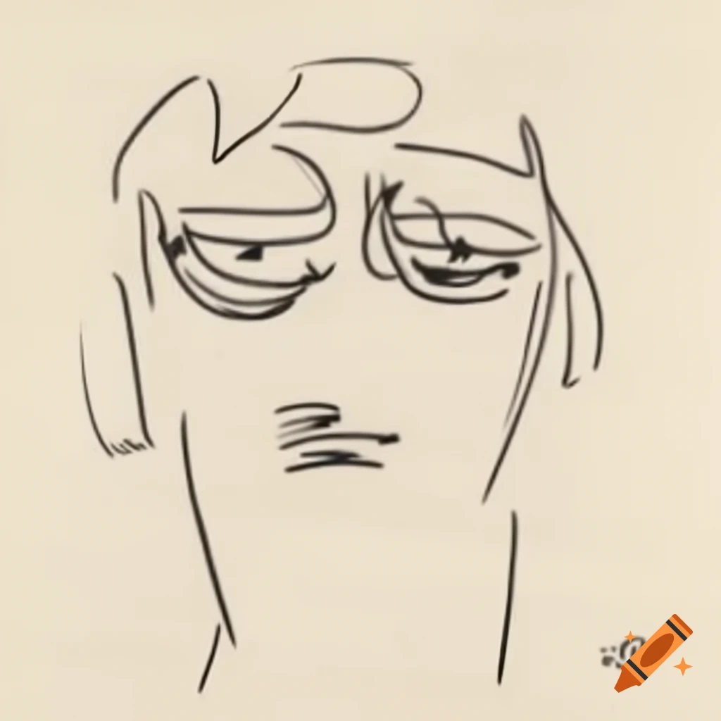 Expressionist line drawing of tired face blurred with charcoal ...