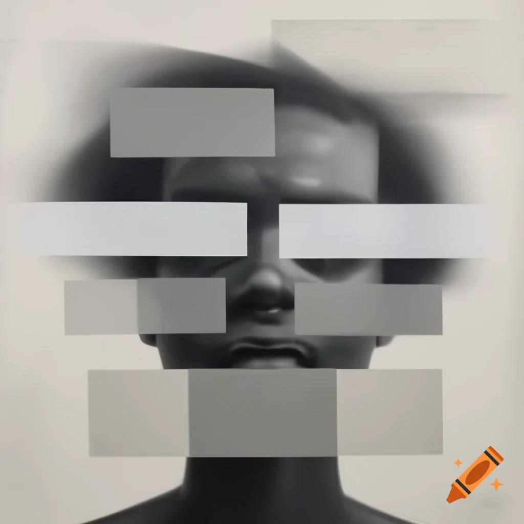 Abstract charcoal face of statue in pixelated geometric style on Craiyon