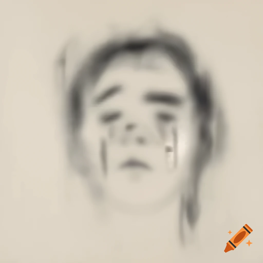 Expressionist line drawing of tired face blurred with charcoal ...